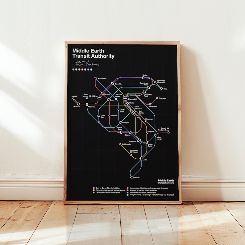 Middle Earth Transit Map / 2 Color Pack / Fantasy Map, Unique Metro Map ...