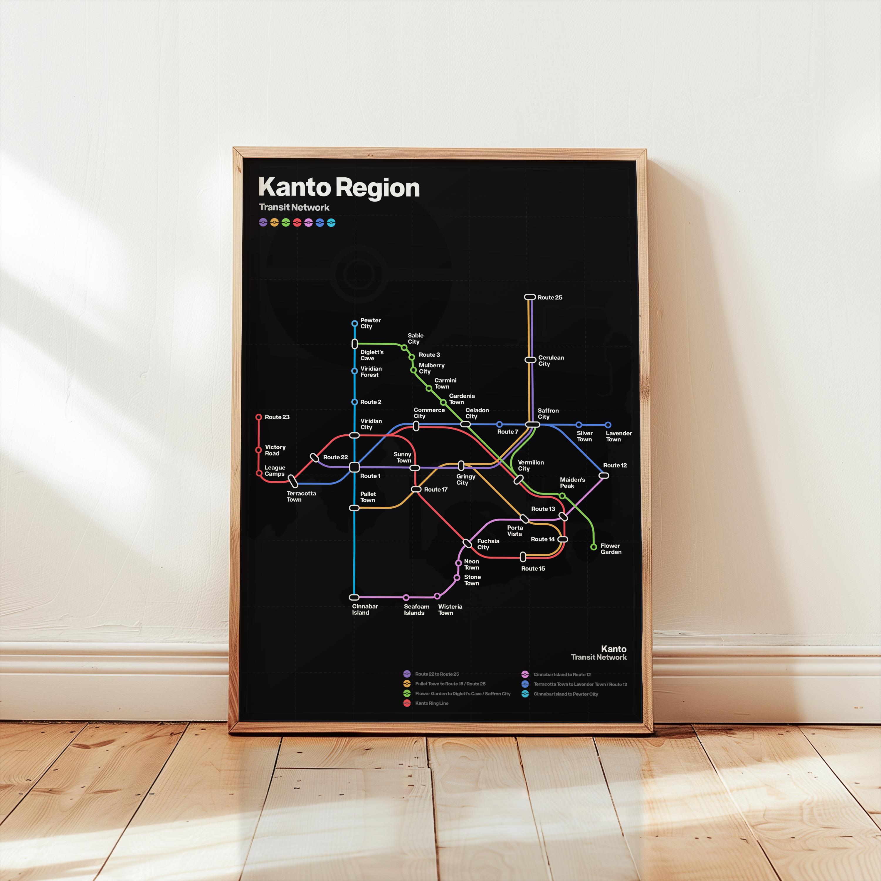 Kanto Region Transit Map / 2 Color Pack / Fantasy Map, Unique Metro Map ...