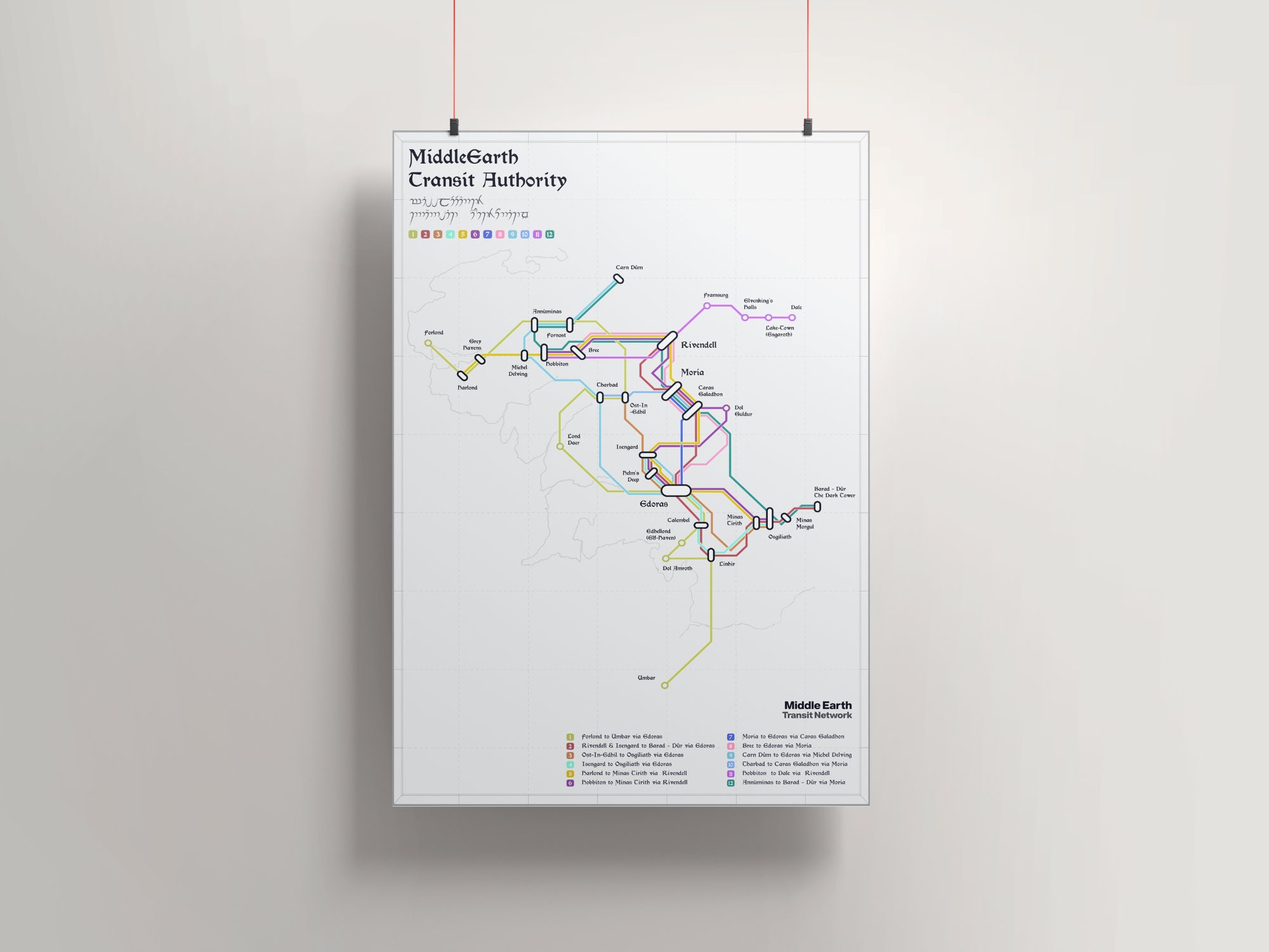 Middle Earth Transit Map, Fantasy Map, Unique Metro Map, Unique Gift ...