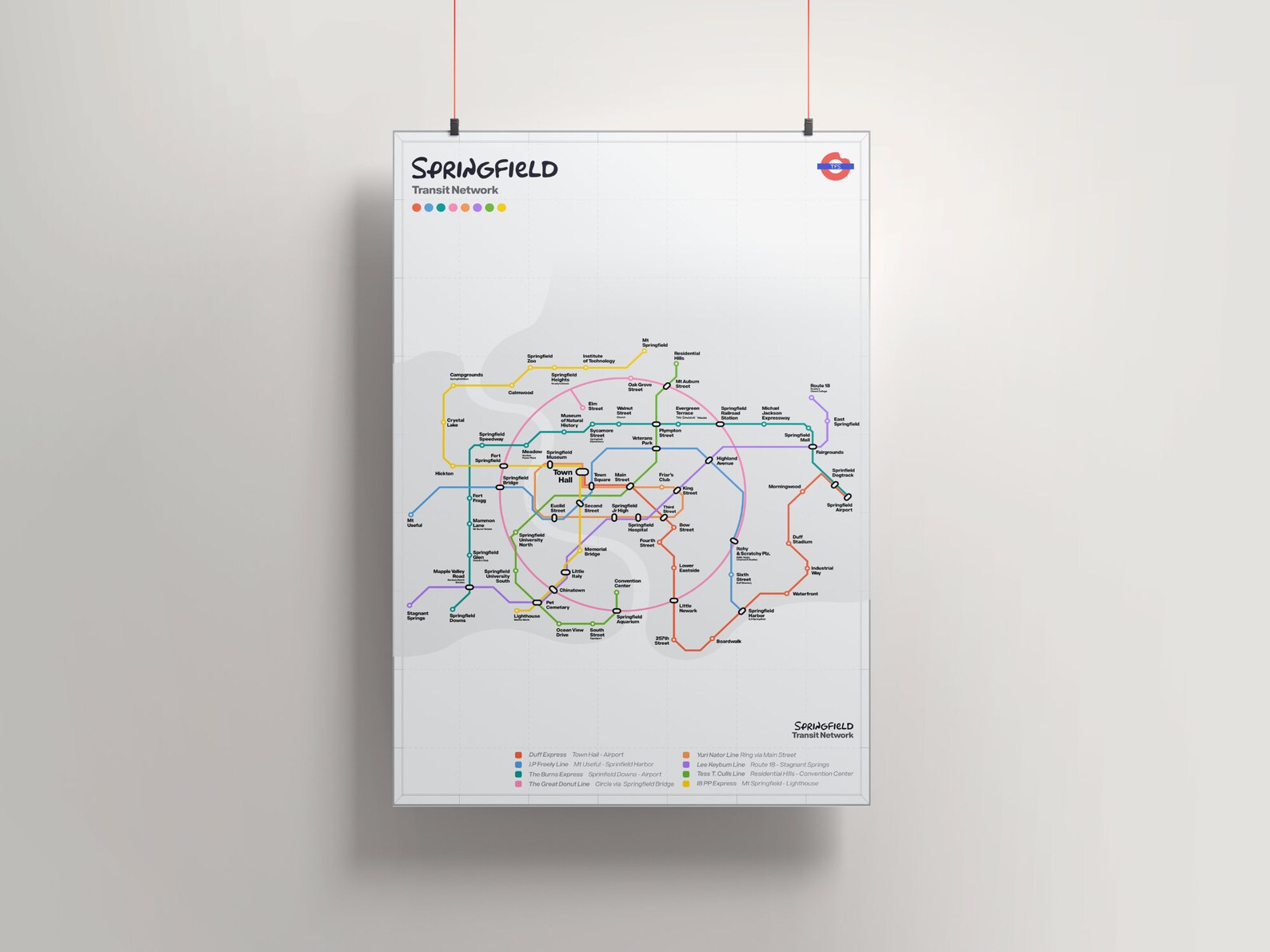 Springfield USA Transit Map, Fantasy Map, Unique Metro Map, Unique Gift ...