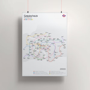 Springfield USA Transit Map, Fantasy Map, Unique Metro Map, Unique Gift ...