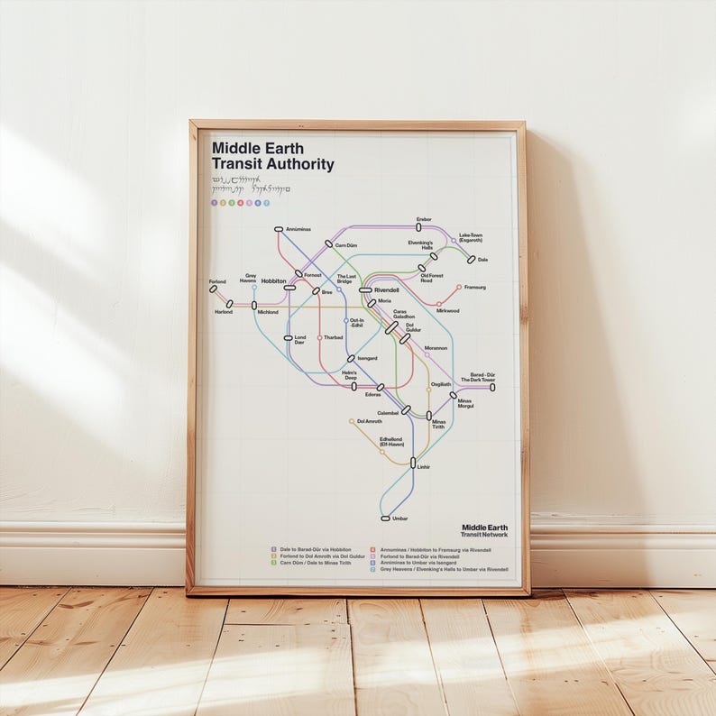 Middle Earth Transit Map / 2 Color Pack / Fantasy Map, Unique Metro Map ...