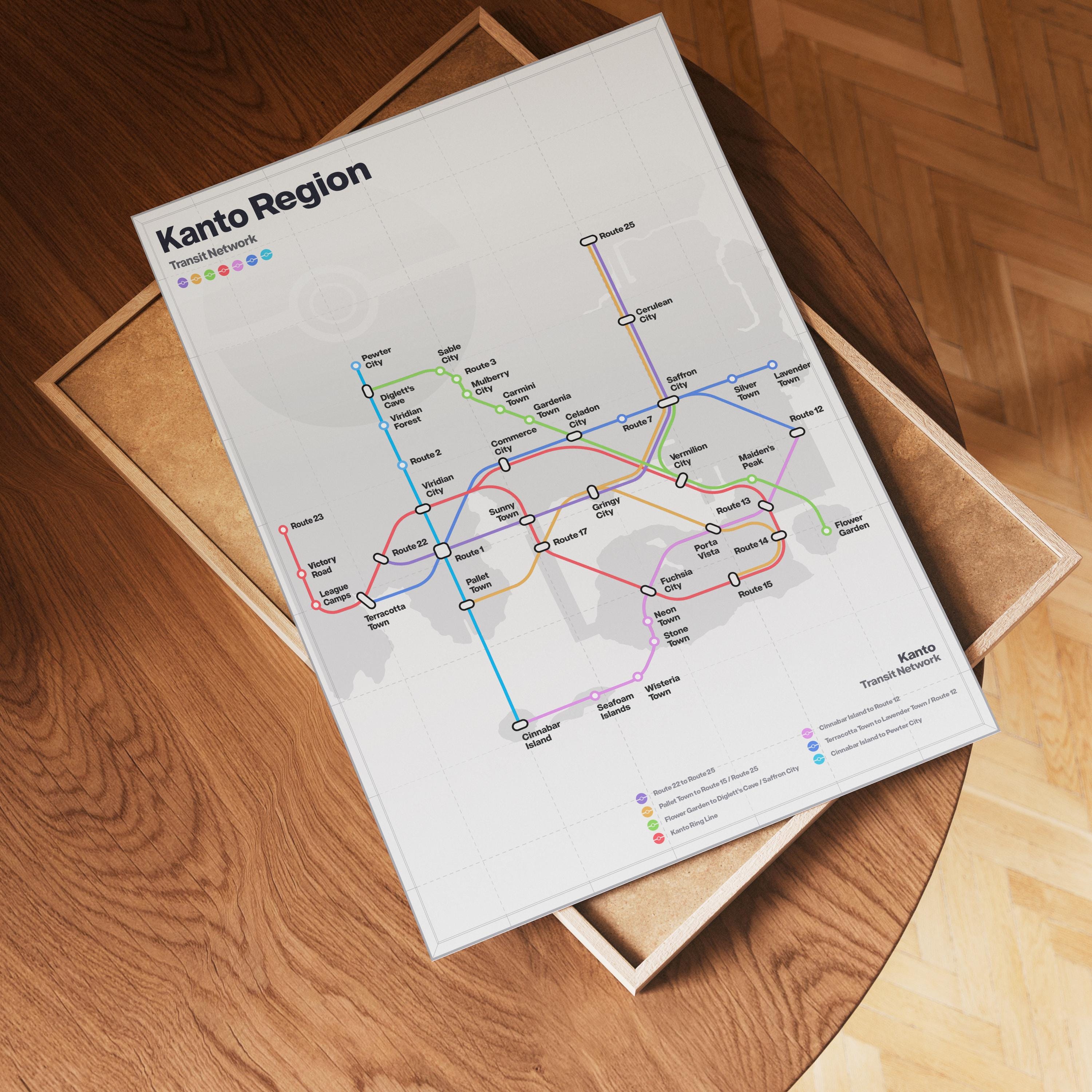 Kanto Region Transit Map / 2 Color Pack / Fantasy Map, Unique Metro Map ...