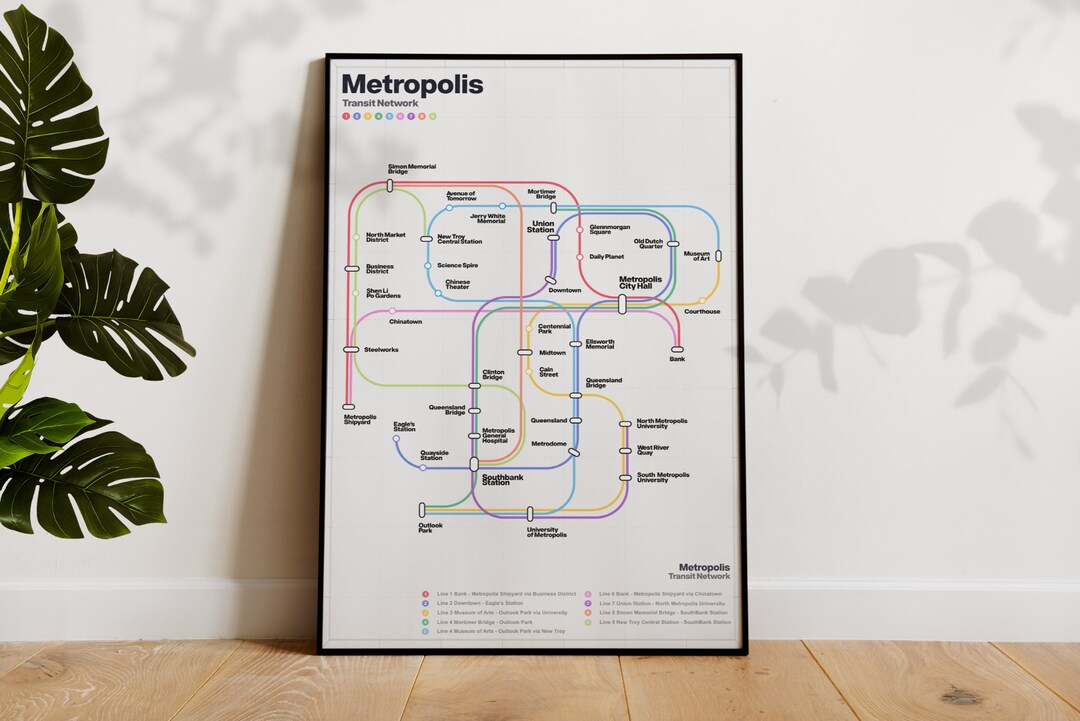 Metropolis Transit Map, Fantasy Map, Unique Metro Map, Unique Gift ...