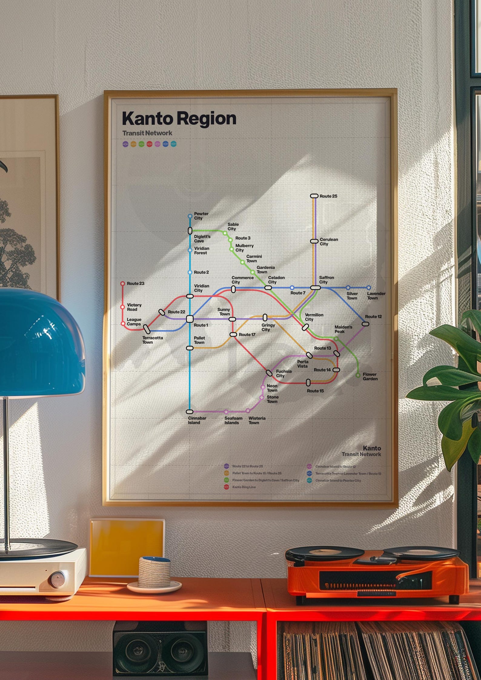Kanto Region Transit Map / 2 Color Pack / Fantasy Map, Unique Metro Map ...