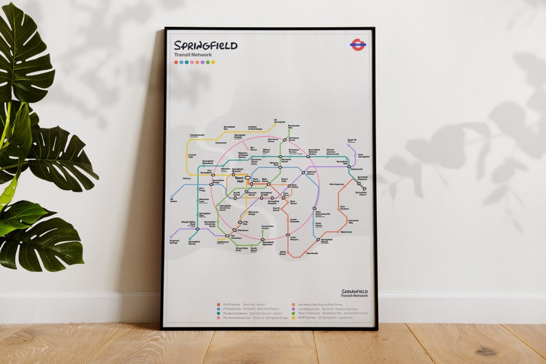 Springfield USA Transit Map, Fantasy Map, Unique Metro Map, Unique Gift ...