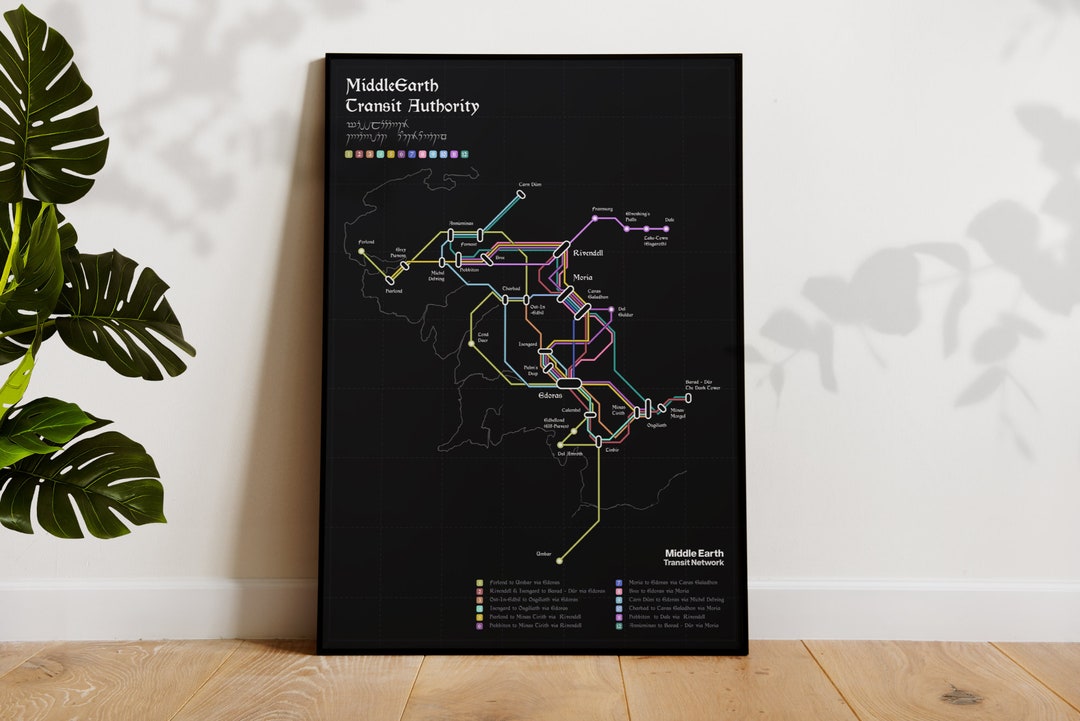 Middle Earth Transit Map, Fantasy Map, Unique Metro Map, Unique Gift ...