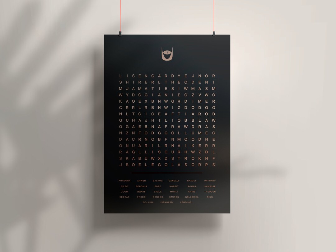 Middle Earth Word Search, Bathroom Printable Wall Art, Digital Download ...