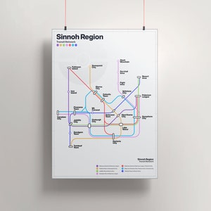 Sinnoh Region Transit Map, Fantasy Map, Unique Metro Map, Unique Gift ...