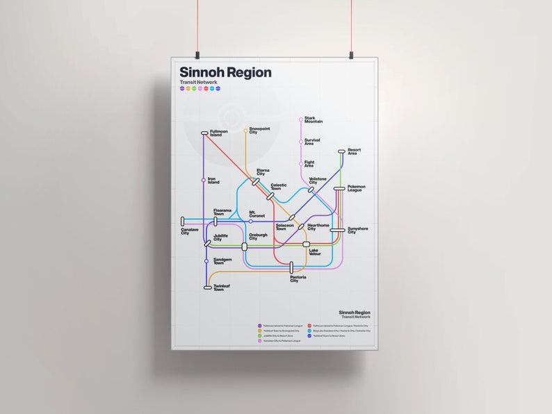 Sinnoh Region Transit Map, Fantasy Map, Unique Metro Map, Unique Gift ...