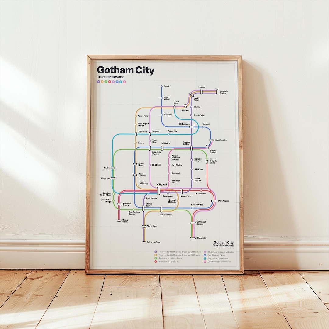 Gotham City Map / 2 Color Pack / Fantasy City Map, Metro Poster ...