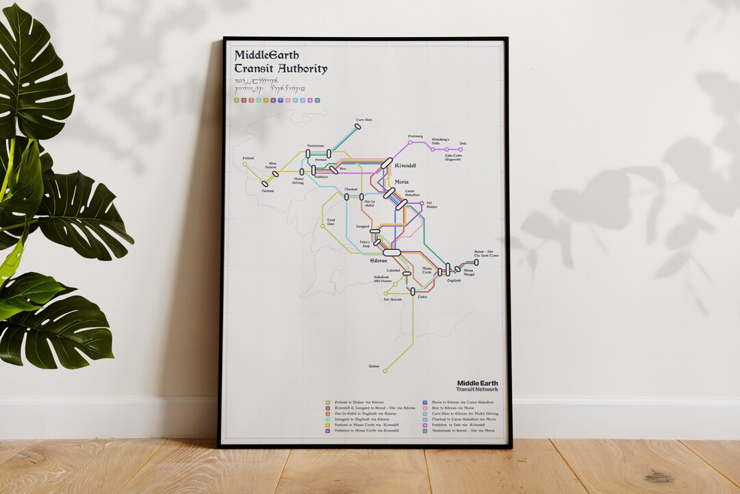 Middle Earth Transit Map, Fantasy Map, Unique Metro Map, Unique Gift ...
