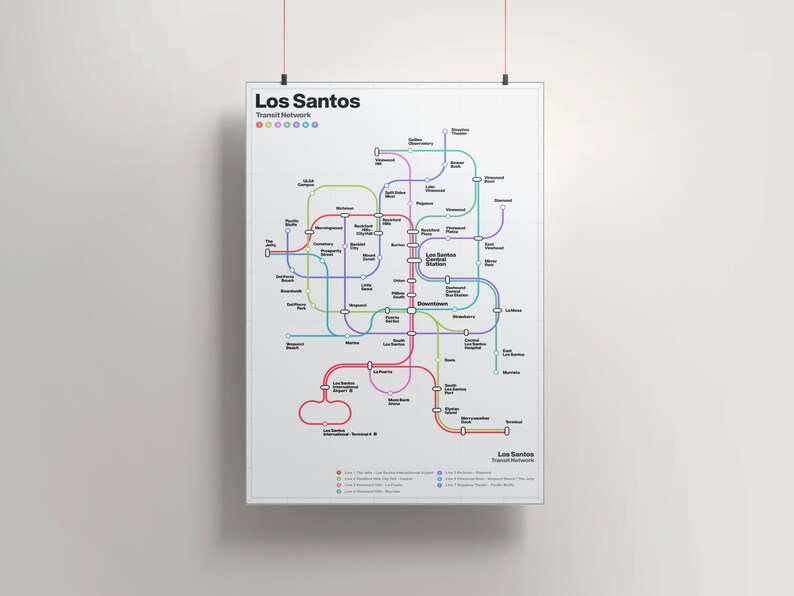 Los Santos Transit Map Fantasy Map Unique Metro Map Unique - Etsy UK
