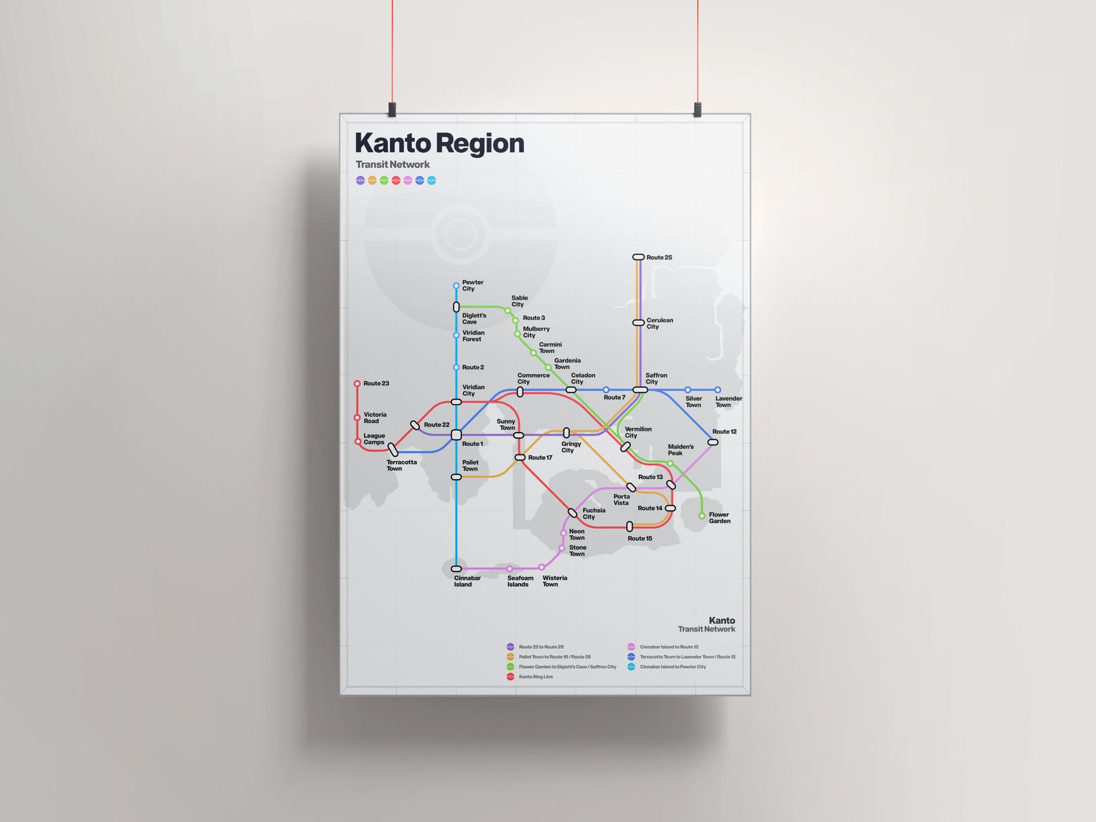 Kanto Region Transit Map, Fantasy Map, Unique Metro Map, Unique Gift ...