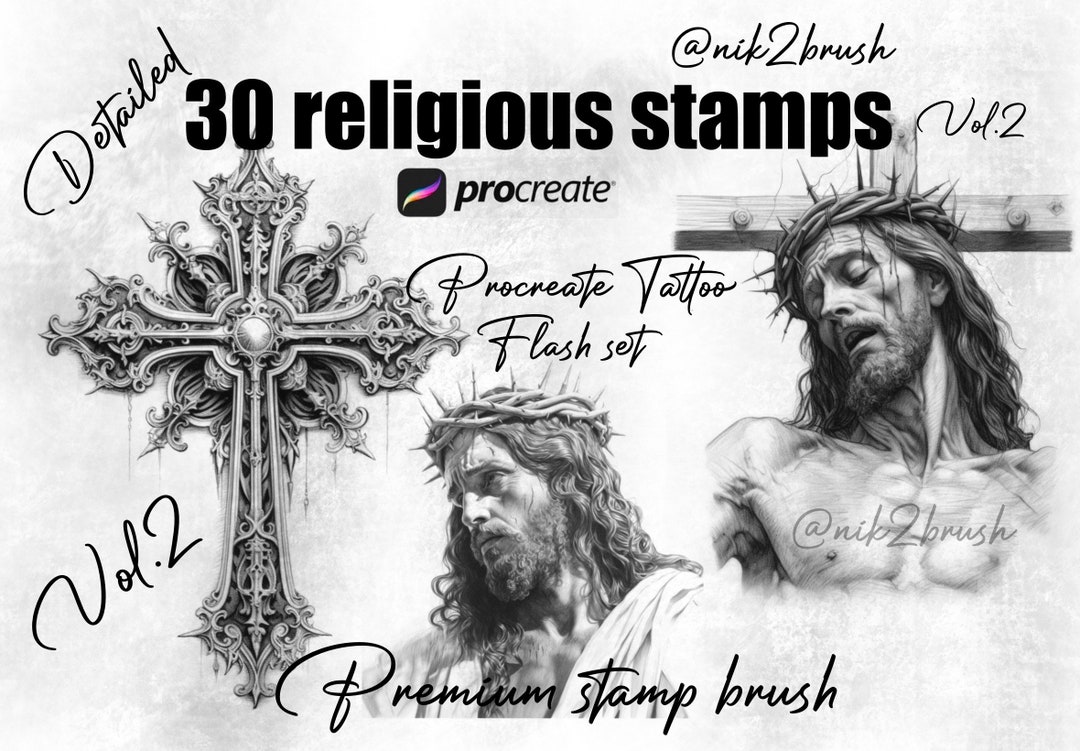 Stamps Tattoo Religious, Procreate Line Pen Drawing Brush Detailed ...
