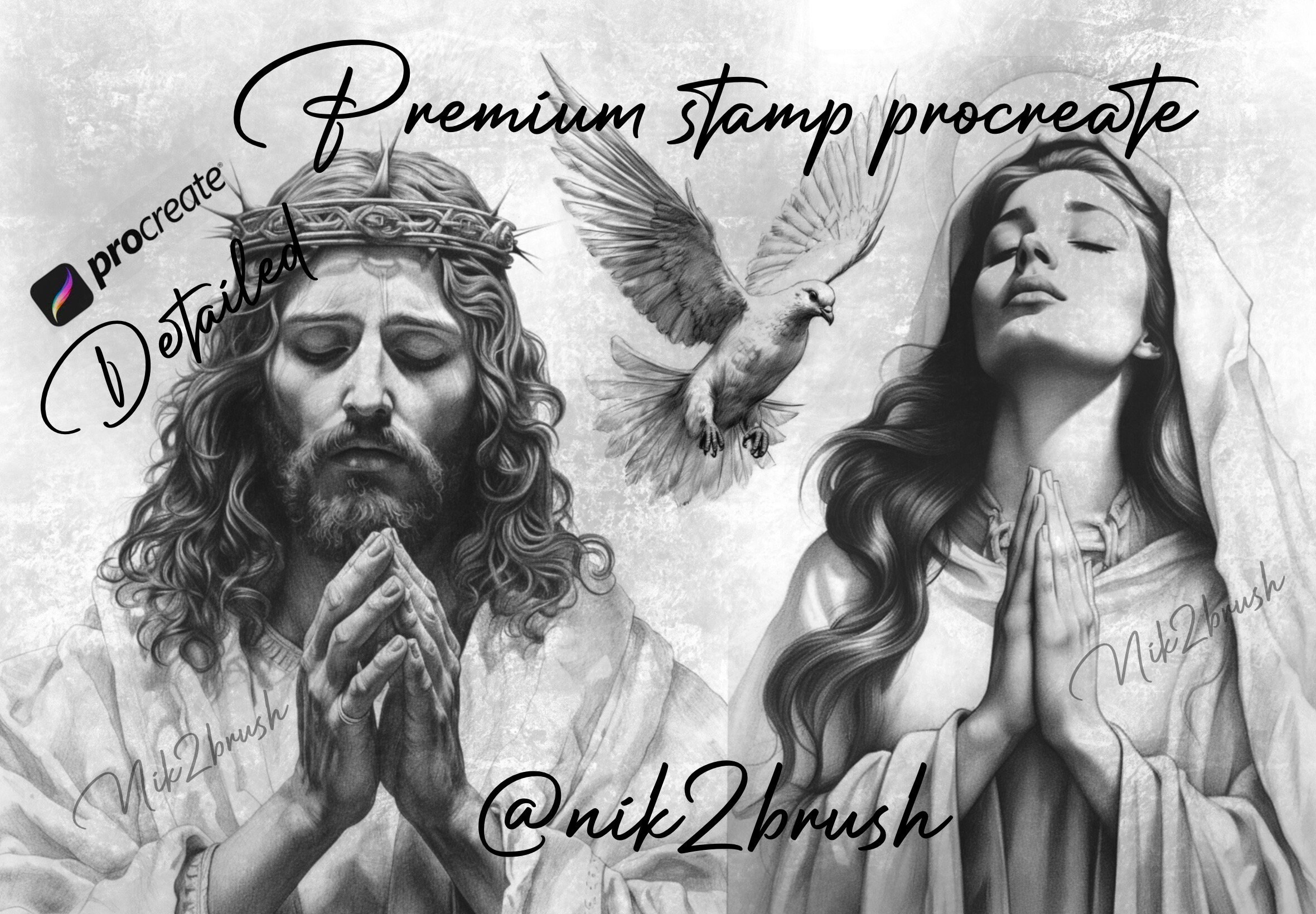 Stamps Tattoo Religious, Procreate Line Pen Drawing Brush Detailed, Religious Flash Set, Pack of ...