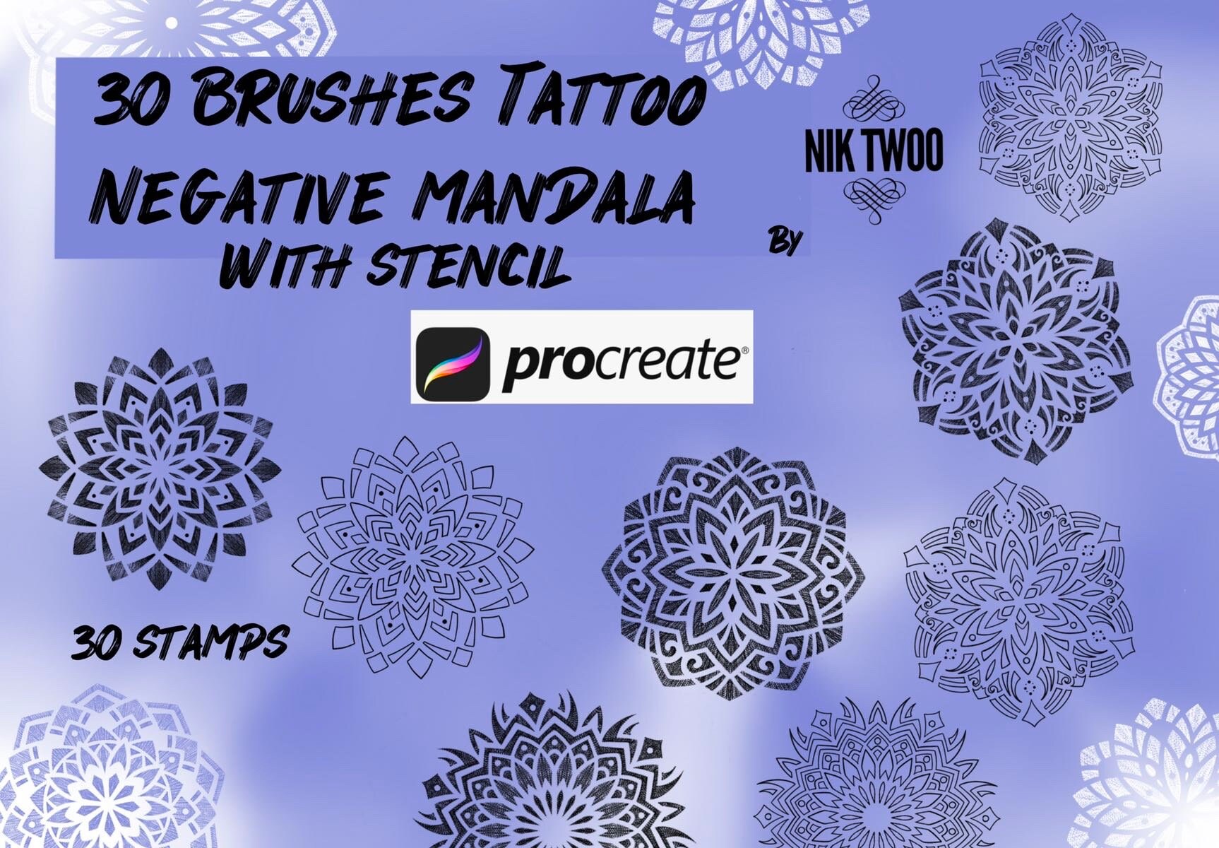 Brushes Tattoo Procreate Negative Mandala With Stencil, Zentangle ...