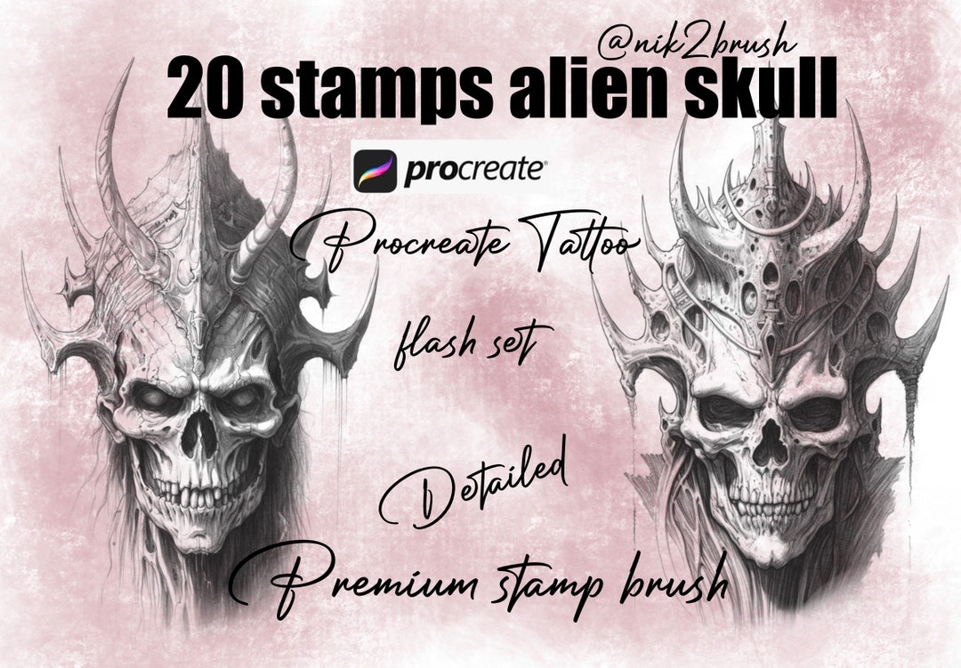Brush Tattoo Stamp Alien Skull, Procreate Line Pen Drawing Brush ...
