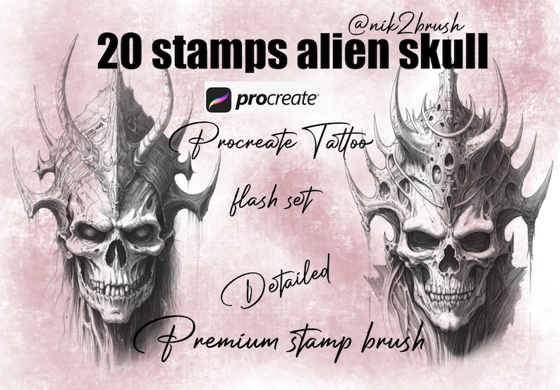Brush Tattoo Stamp Alien Skull Procreate Line Pen Drawing - Etsy