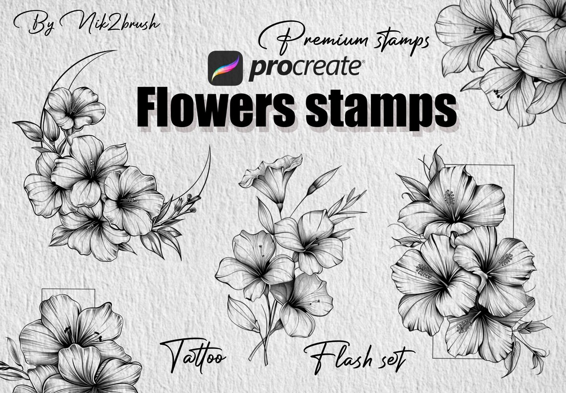 Stamps Tattoo Fine Line Flowers, Procreate Line Pen Drawing Brush ...
