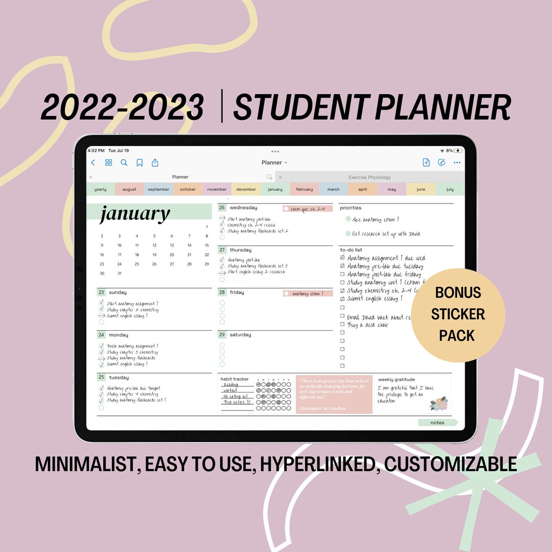 2022-2023 Digital Student Planner, Goodnotes Compatible, Landscape ...