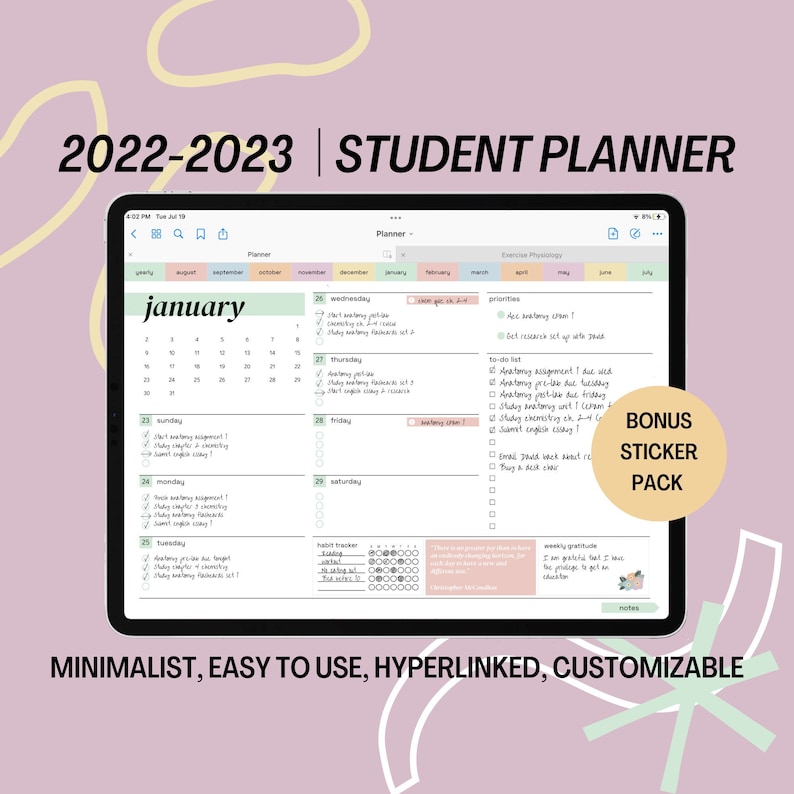 2022-2023 Digital Student Planner, Goodnotes Compatible, Landscape ...
