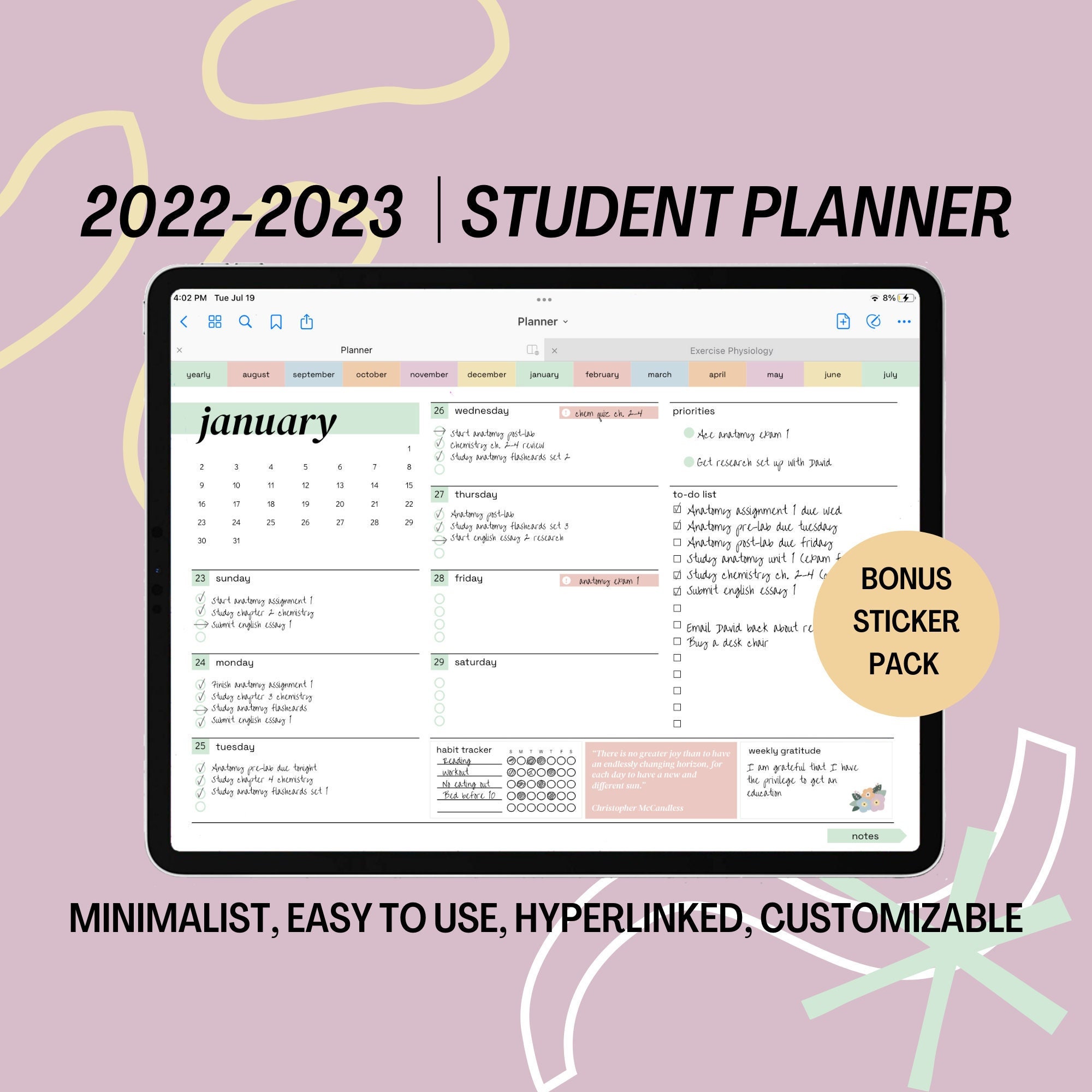 2022-2023 Digital Student Planner, Goodnotes Compatible, Landscape ...