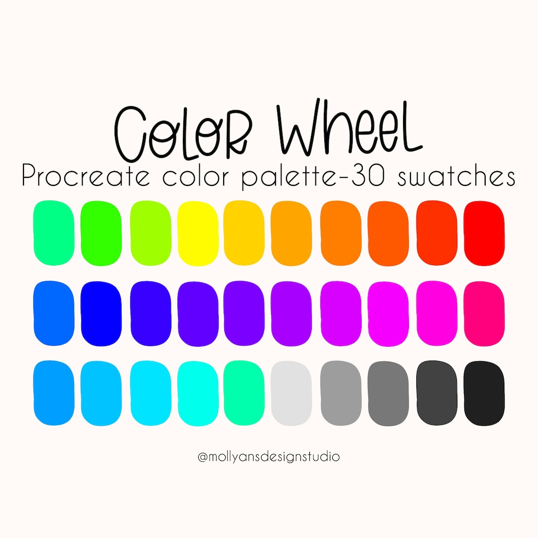 Color Wheel Procreate Color Palette, Bright Rainbow Color Palette, Neon ...
