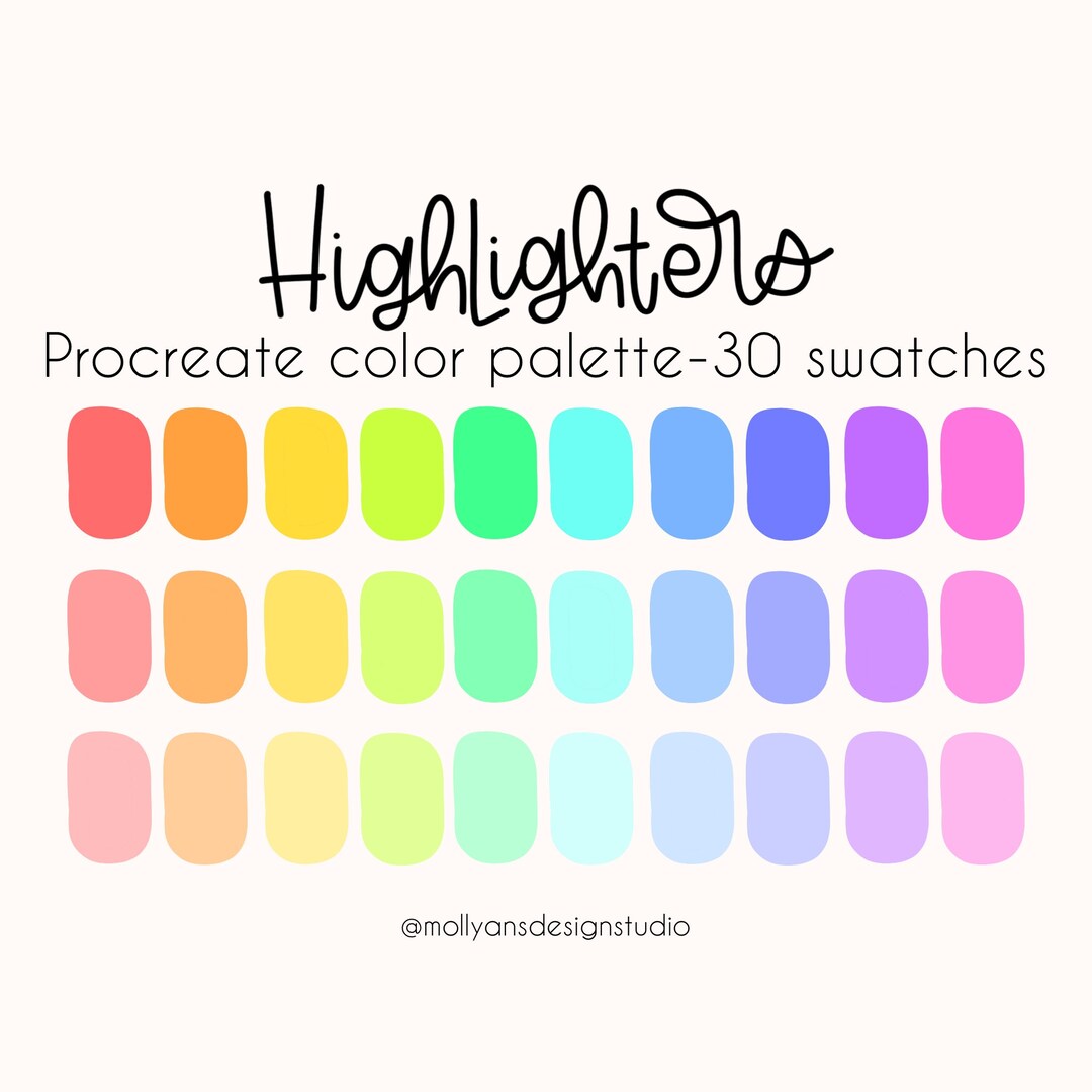 Highlighter Procreate Color Palette, Bright Rainbow Color Palette, Bold ...