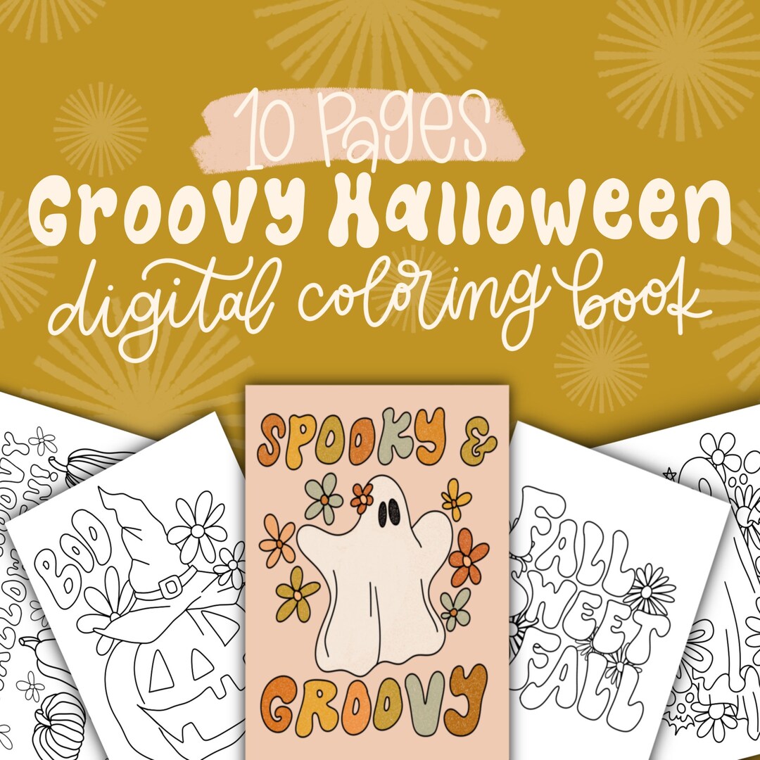 Groovy Halloween Digital Coloring Book, Printable Coloring Pages for ...