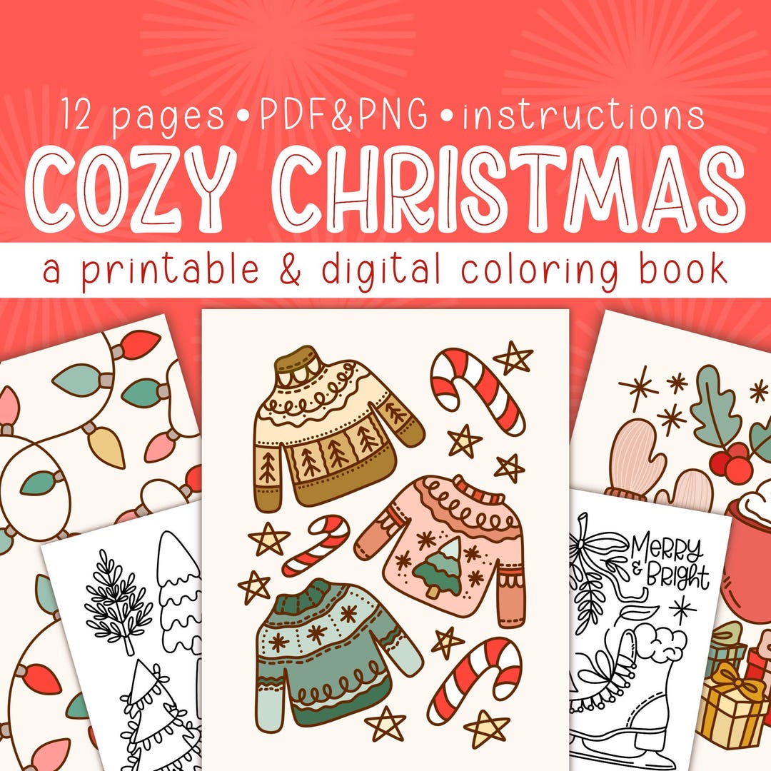Cozy Christmas Digital Coloring Book, Printable Coloring Pages ...