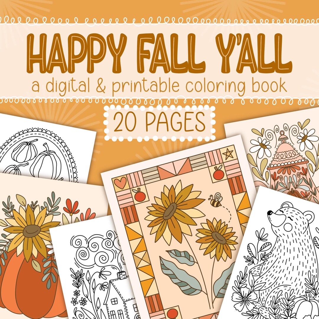 Happy Fall Y'all Digital Coloring Book, Folk Art Coloring Pages ...