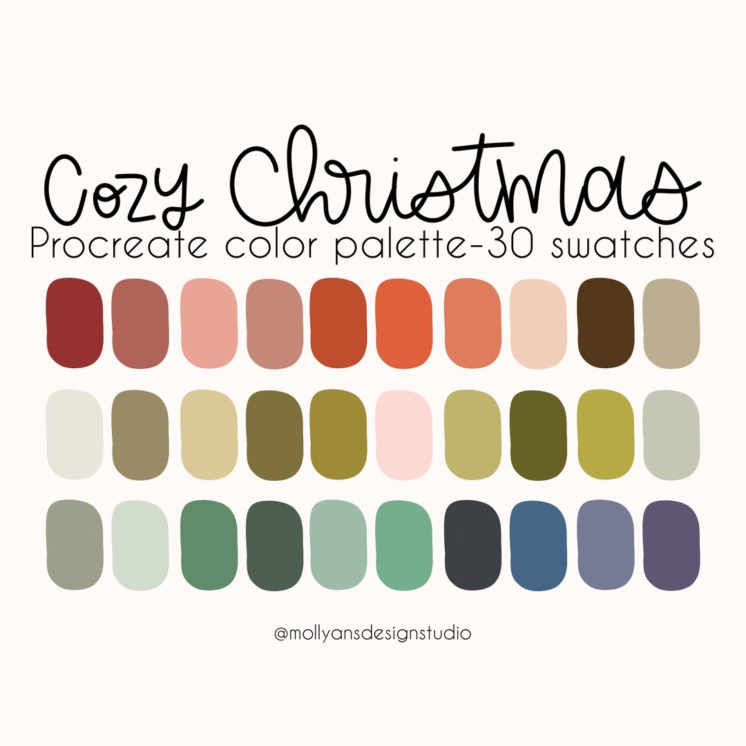 Cozy Christmas Procreate Color Palette, Boho Christmas Palette, Muted ...