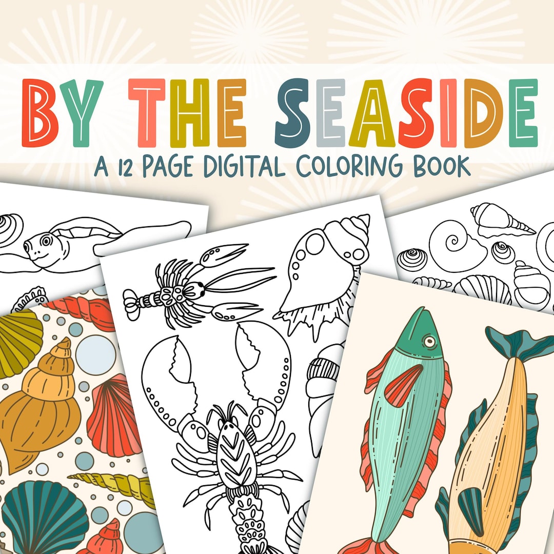 By the Seaside Digital Coloring Book, Printable Coloring Pages ...