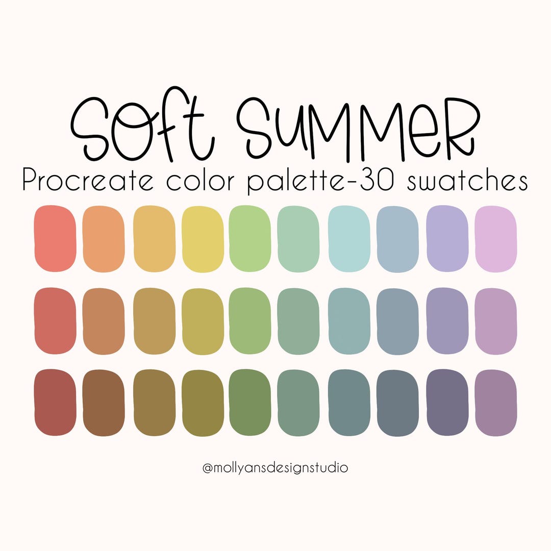 Soft Summer Procreate Color Palette, Muted Pastel Palette, Retro ...