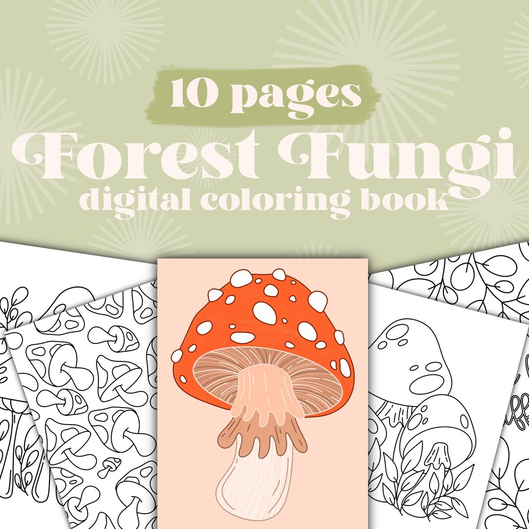 Forest Fungi Digital Coloring Book, Printable Coloring Pages for Kids ...