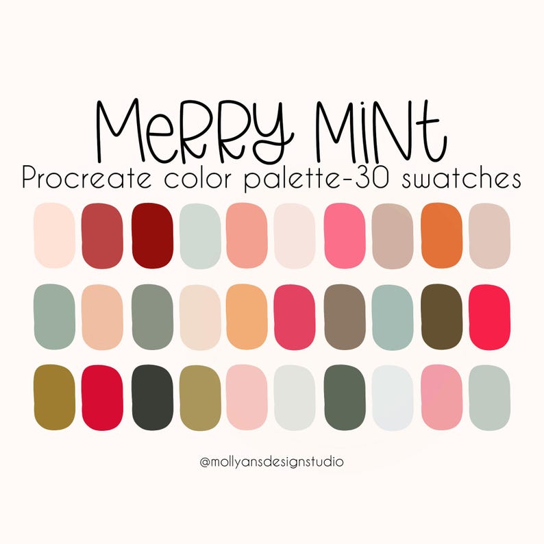 Merry Mint Procreate Color Palette, Christmas Color Palette, Retro ...