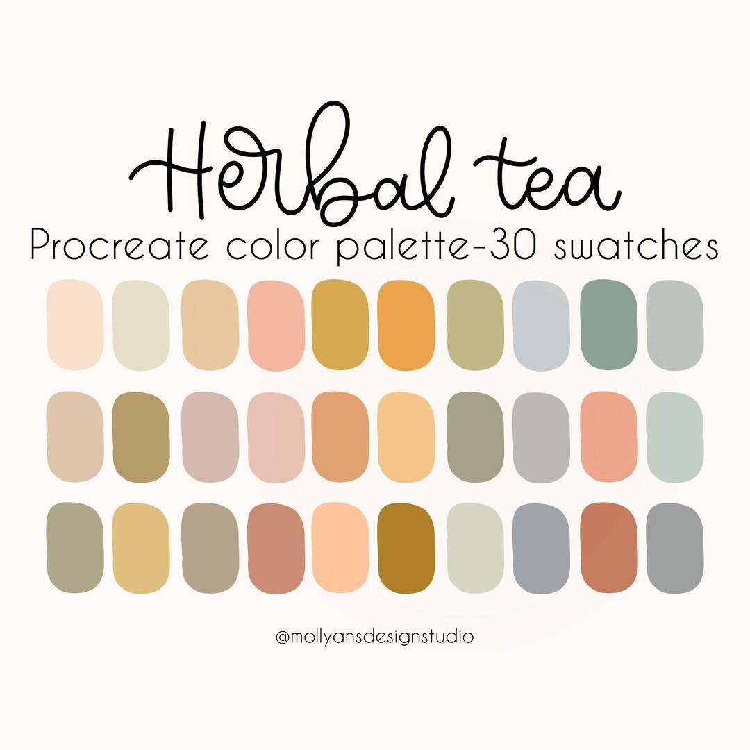 Herbal Tea Procreate Color Palette, Groovy Retro Color Palette, Soft ...
