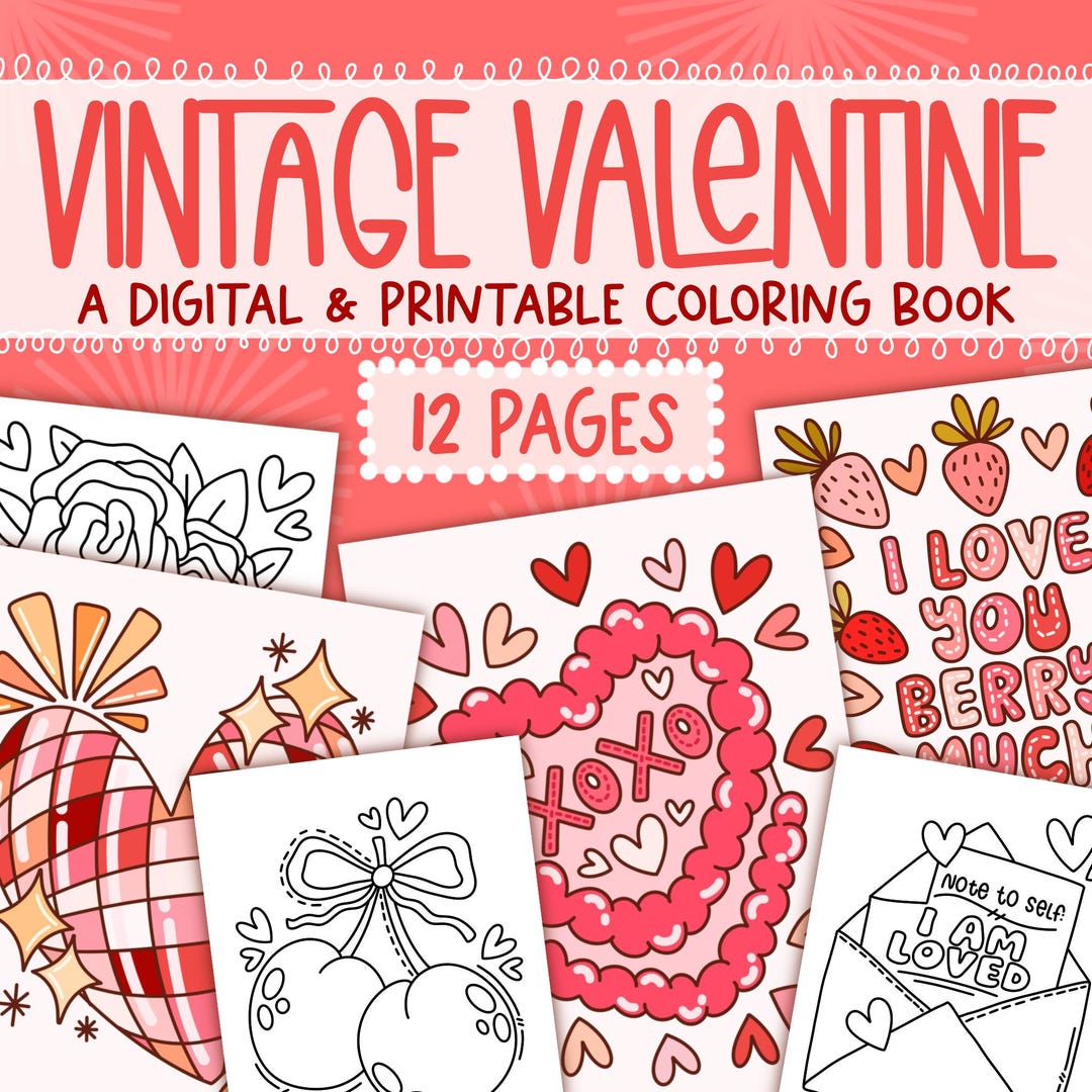 Vintage Valentine Digital Coloring Book, Cute Valentines Day Crafts ...