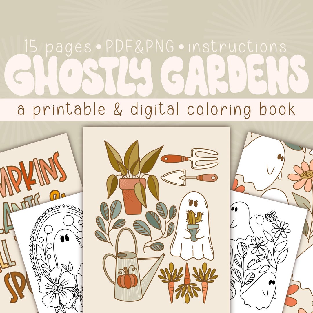Ghostly Gardens Digital Coloring Book, Spooky Coloring Pages for Kids ...