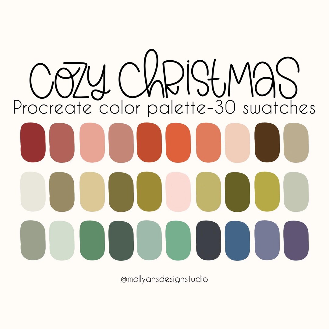 Cozy Christmas Procreate Color Palette, Boho Christmas Palette, Muted ...