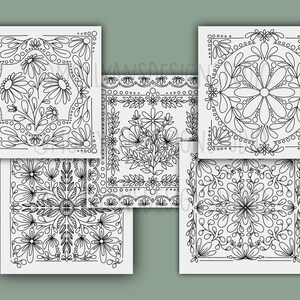 Folk Florals Digital Coloring Book, Boho Quilts Coloring Pages, Easy to ...