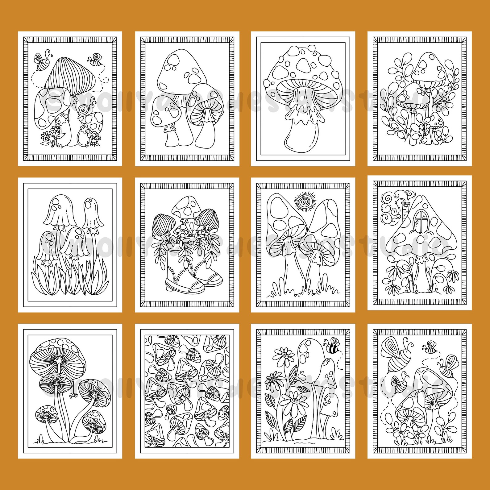 Forest Fungi Digital Coloring Book, Printable Coloring Pages for Kids ...
