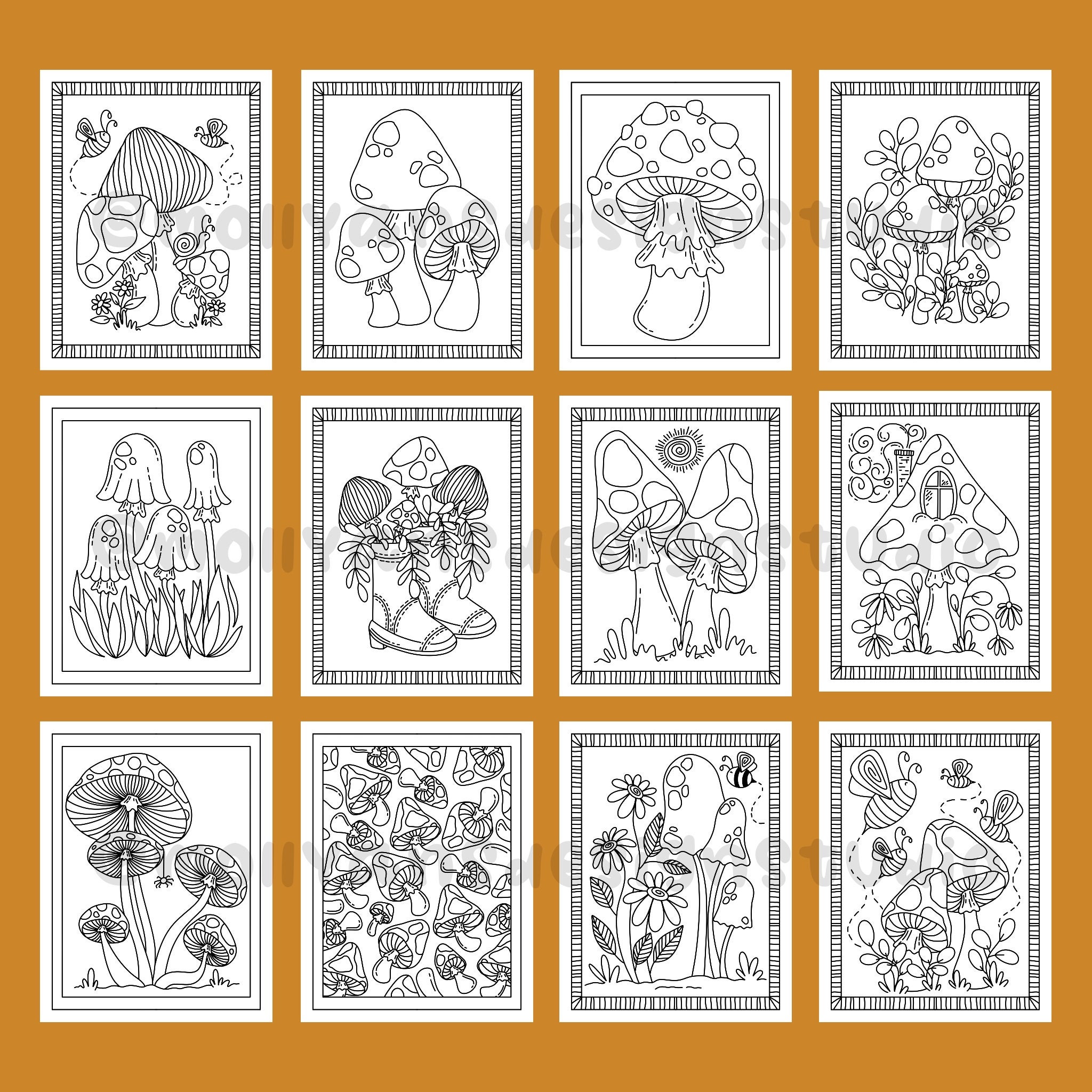 Forest Fungi Digital Coloring Book, Printable Coloring Pages for Kids ...