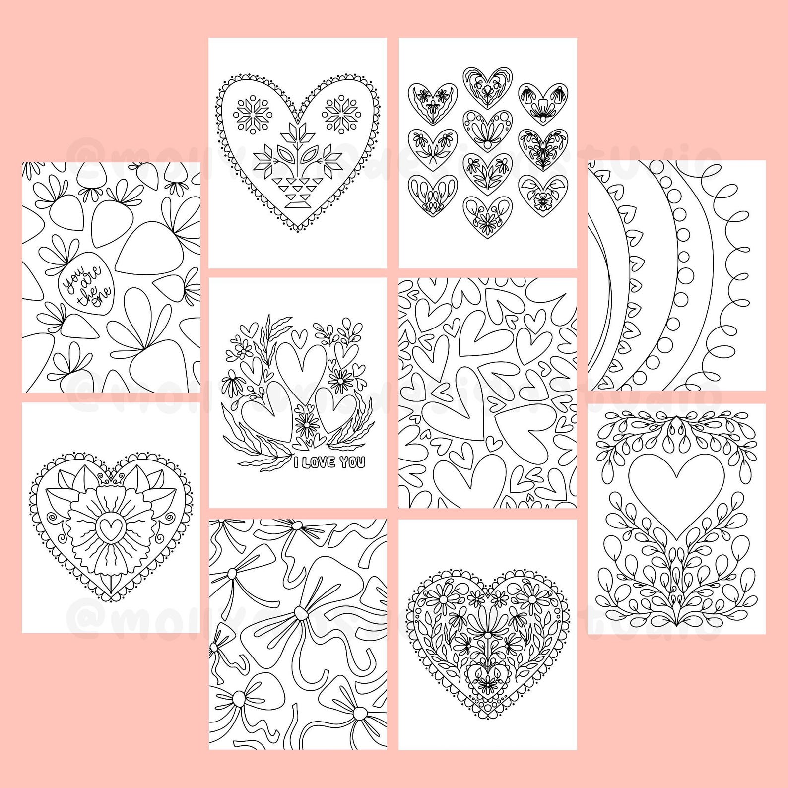 Love Bug Digital Coloring Book, Valentines Coloring Pages, Cute ...