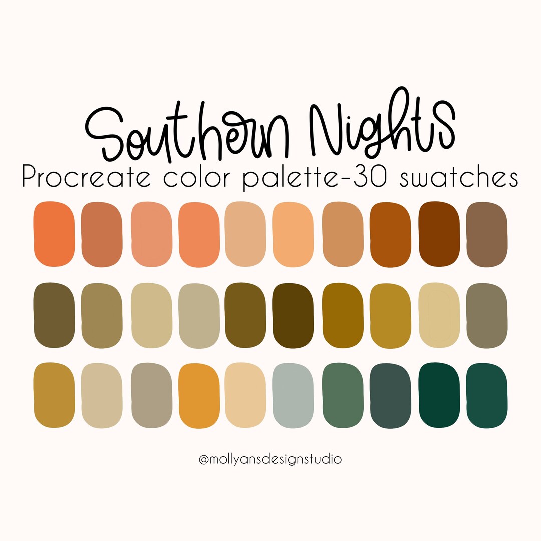 Southern Nights Procreate Color Palettes, 30 Swatches, Digital Download ...
