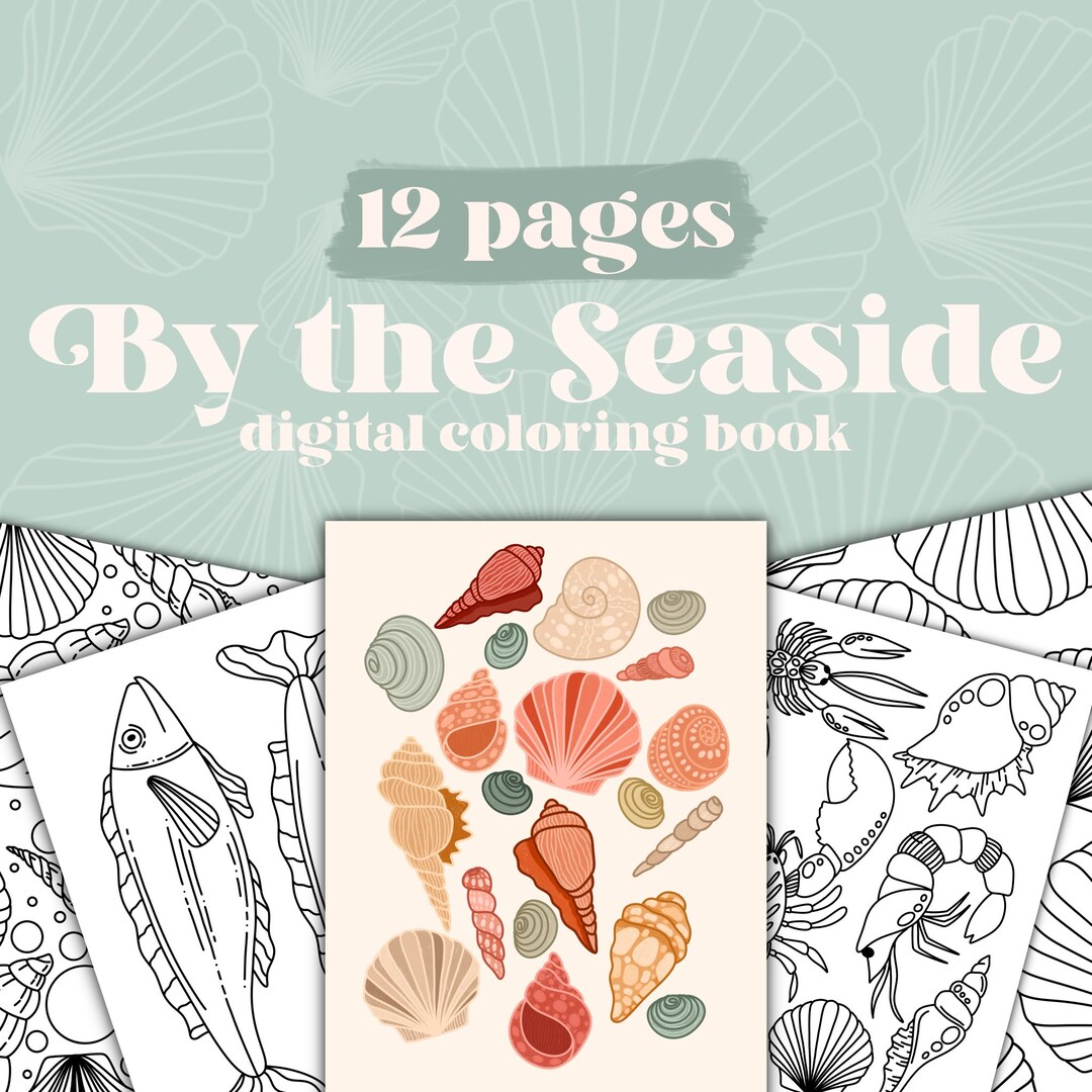 By the Seaside Digital Coloring Book, Printable Coloring Pages ...