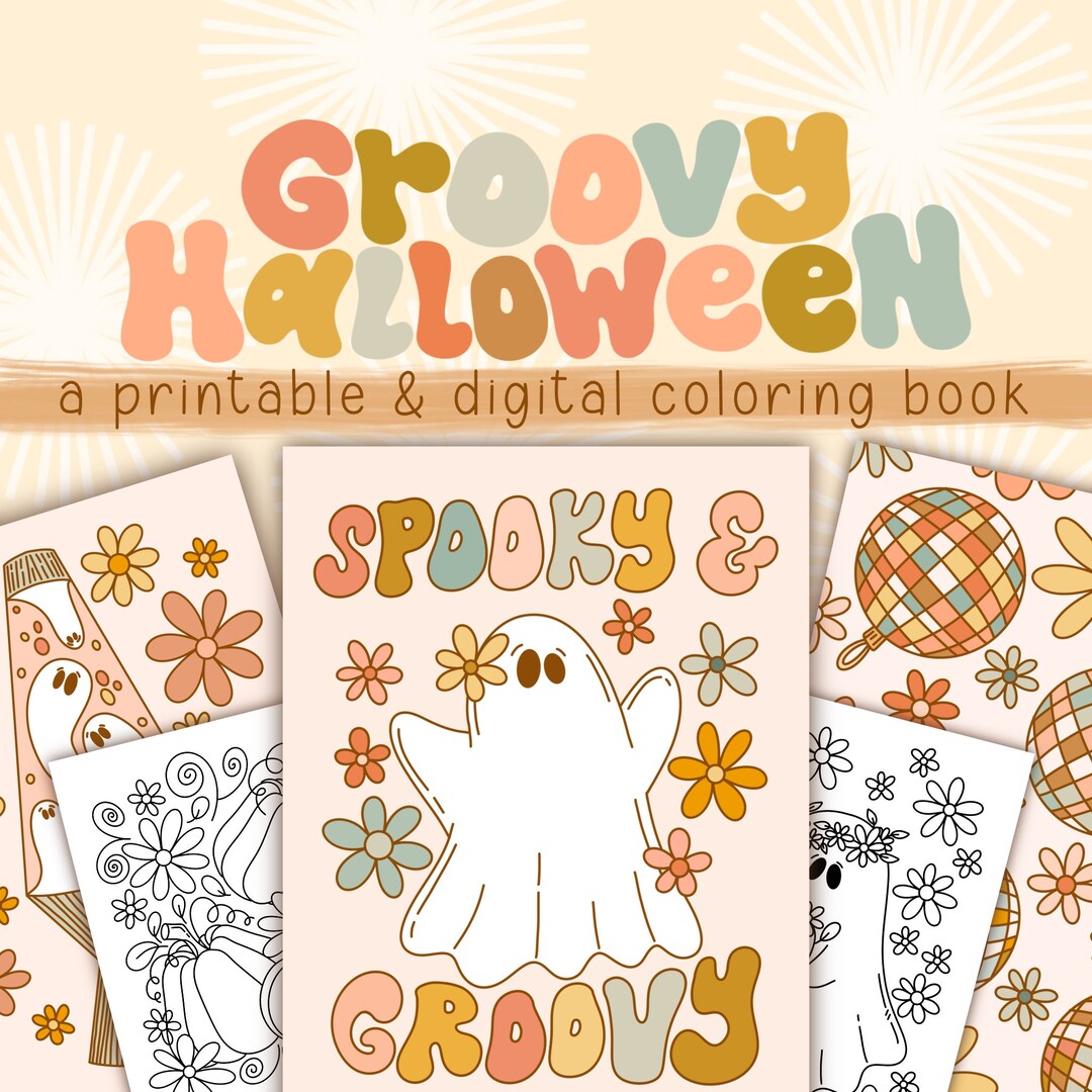 Groovy Halloween Digital Coloring Book, Printable Coloring Pages for ...