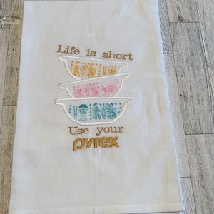 Embroidered Vintage Pyrex Flour Sack Towel: Butterprint Pattern, Pyrex ...