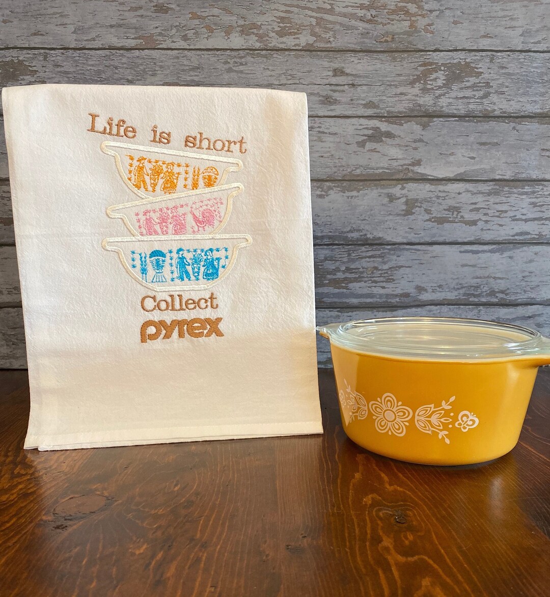 Vintage Pyrex Design Embroidered on a Flour Sack Towel: Butterprint ...